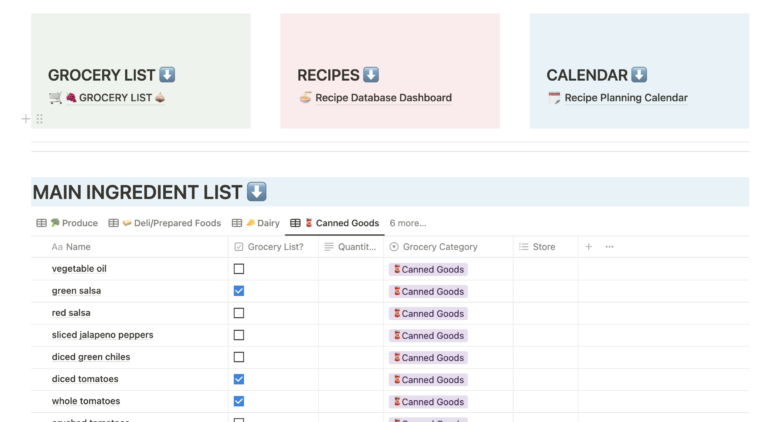 Notion Recipe + Grocery Planning Dashboard - Casey Barber